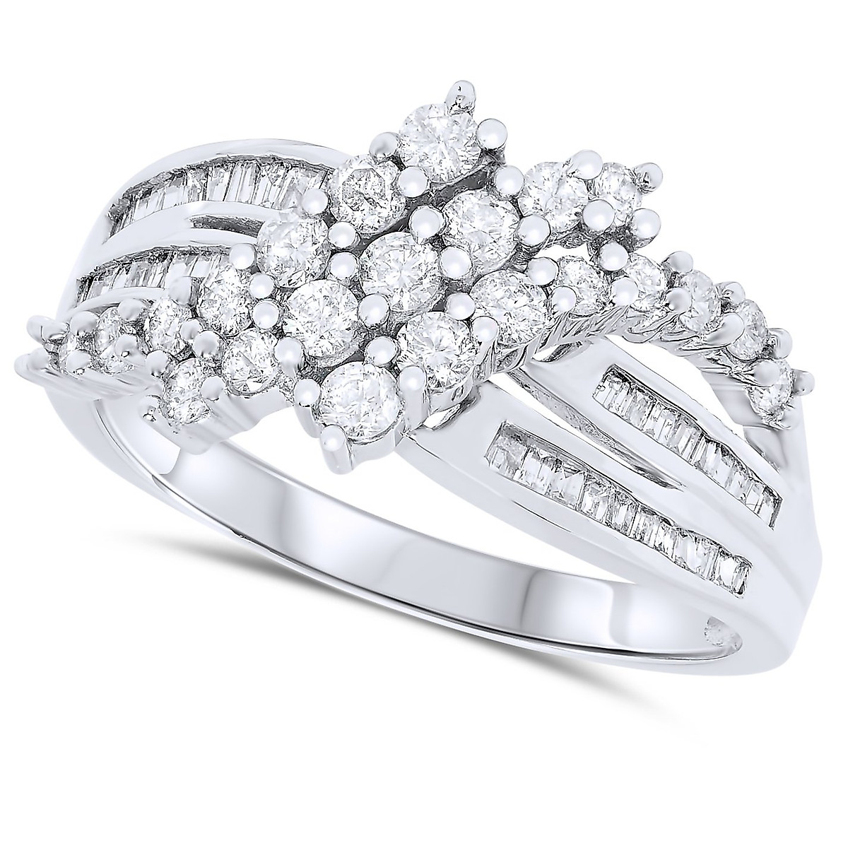 Jewelry Bliss 1 Carat Diamond Crossover Band in 10k White Gold, Birthstone of April Size 8