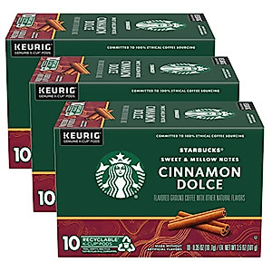 Starbucks Flavored Coffee K-Cup Pods, Cinnamon Dolce Flavored Coffee, No Artificial Flavors, Keurig Genuine K-Cup Pods, 10 CT K-Cups/Box (Pack of 3 Boxes)