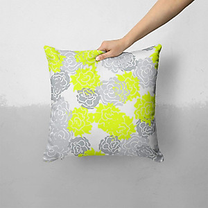 iiRov Gray and Lime Green Cartoon Roses 2 - Custom Decorative Home Decor Indoor or Outdoor Throw Pillow Cover for Sofa, Bed or Couch Cushion (Pillow CASE Cover ONLY)