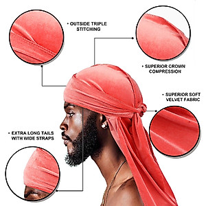 LEADUWAY 6Pcs Velvet Durag with 1 Wave Cap for 360 Waves Doo Rag(Mist Pink, Grey, Oriental Blue, Bronze, White, Black)