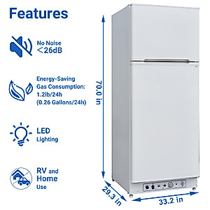 Smad 13.4 cu.ft Gas Refrigerator with Freezer, Propane RV Fridge for RVs, Campers, Off-Grid Cabins, White