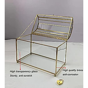 Gold Wedding Card Box with Slot and Lock - Glass Card Box for Wedding - Brass Wedding Gift Box for Cards - Wedding Gift Card Boxes Bin Container for Reception Bridal Baby Shower