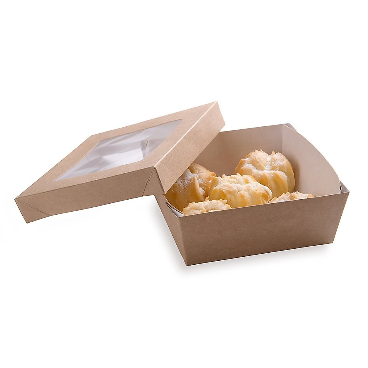 Restaurantware Cafe Vision 13 Ounce Dessert Boxes With Window 200 Sturdy Baking Boxes - Detachable Lid Greaseproof Kraft Paper Strawberry Gift Boxes For Desserts And Snacks