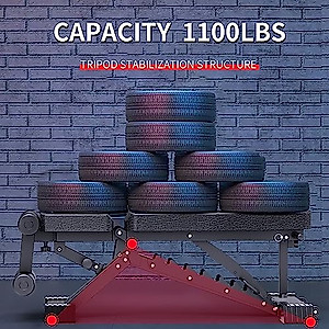 K KINGKANG Adjustable Weight Bench, 1100 LB Weight Capacity Heavy-duty Workout Bench, Extended Head, and Neck Protection Design, Foldable Flat/Incline/Decline Exercise Multi-Purpose Bench for Home Gym