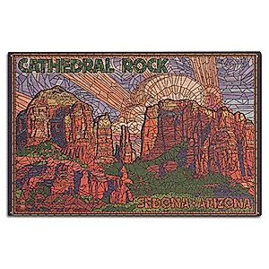 Sedona, Arizona, Cathedral Rock, Mosaic Birch Wood Wall Sign (10x15 Rustic Home Decor, Ready to Hang Art)
