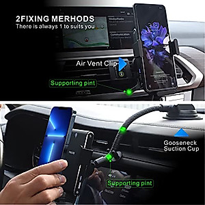 Wireless Car Charger for Galaxy Z Flip 4/3/2, MAKAQI Dual Coil Auto Clamping Fast Charging Car Mount,Dashboard Windshield Air Vent Phone Holder for iPhone13 & Galaxy S & Note & Flip
