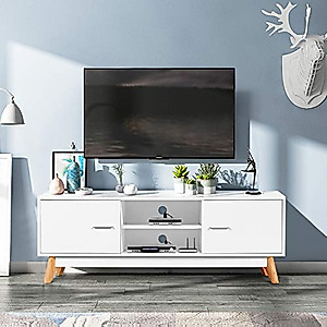 Tangkula TV Stand, Modern White TV stand for 60 Inch TV, with 2 Storage Cabinets & 2 Open Shelves, for Home Living Room Furniture, Wood TV Stand