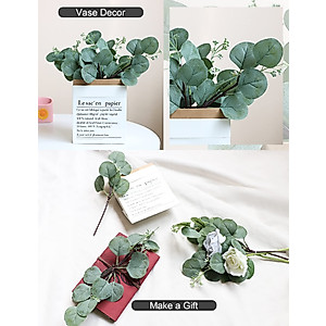 Forlaoers 6pcs Small Fake Plants Silver Dollar Eucalyptus Garland Silk Leaves Stems with Seeds Faux Flowers Bouquets Greenery for Decor Rectangular Floral Centerpieces, Grey Green, HY28015