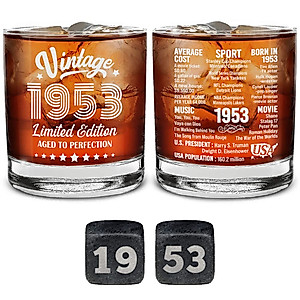 Henghere 81st Birthday Gift for Men, Happy 81 Year Old Birthday Gifts, Vintage 1943-81st Birthday Decorations Party Supplies for Dad Grandpa Husband -11 oz Whiskey Glass