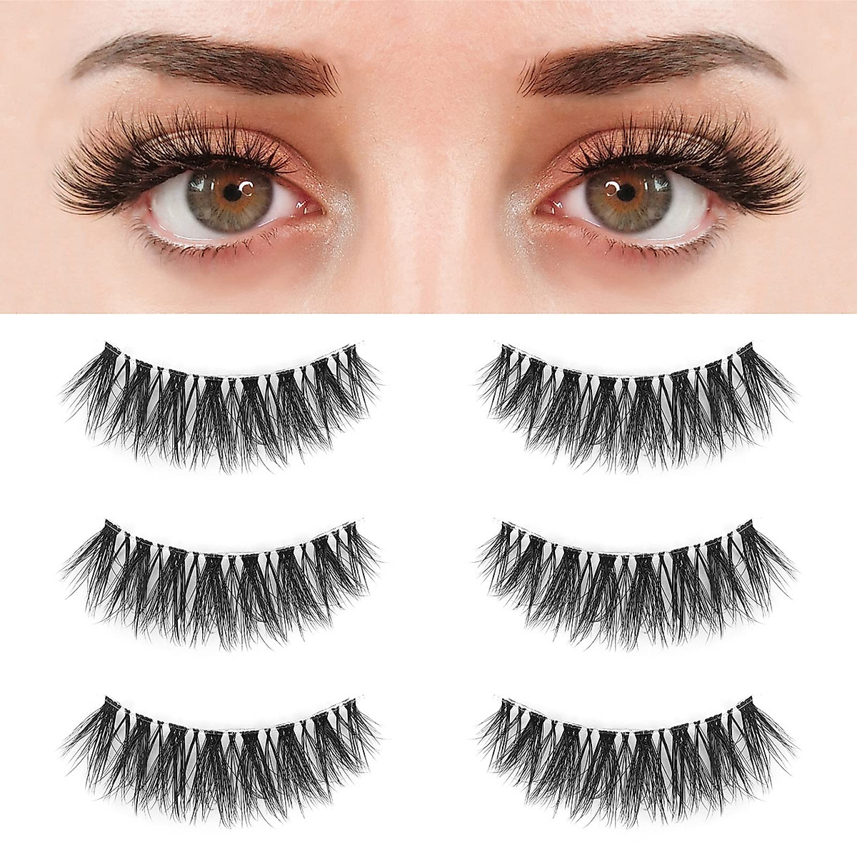 Lashes Natural Look False Eyelashes - Bepholan Fake Eyelashes 3D Super Fluffy False Lashes Clear Band Wispy Lashes 3-Pack Faux Mink Lashes,XMZ24-3