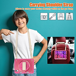 Batianda Case for iPad Mini 6 8.3 Inch 2021 with Pencil Holder Heavy Duty Rugged Shockproof Tablet Cover with 360° Rotating Hand Strap Foldable Hidden Stand & Shoulder Strap, Pink