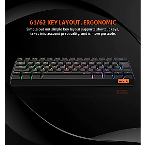 MEETION RGB Backlit Mini 61 Keys Wired 60% Mini Blue Switch Mechanical Keyboard Black MT-MK005