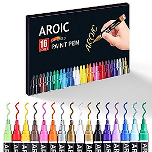 AROIC Paint Pens Paint Markers, 16 colors Oil-Based Waterproof Paint Marker Pen Set On Rock, Wood, Fabric, Metal, Plastic, Glass, Canvas, Mugs, Waterproof, DIY Craft and More