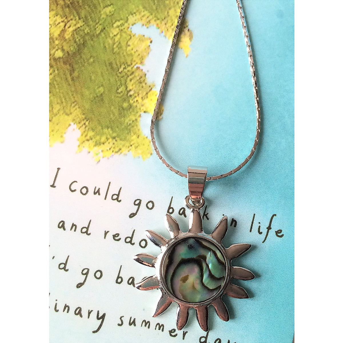 Smiling Wisdom - Sun Heartfelt Ordinary Summer Day Greeting Card and Sun Keepsake Gift Set - Woman, Daughter, Granddaughter, Sister - Blue Green Abalone Sun