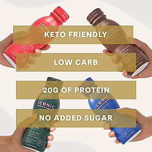Iconic Protein Drinks, Café Latte (12 Pack) - Sugar Free & Low Carb - 20g Protein + 100mg Caffeine - Lactose Free, Gluten Free - Keto Friendly Protein Coffee