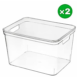 Tidyhome - 2 XLARGE Clear Plastic storage bins with lids- (14inchL×11inchW×9inchH)-Bins Handle for Office, Entryway,Cabinet, Bedroom, Laundry Room, Nursery and Transparent 14.2inchL×11inchW×9inchH