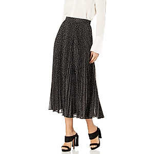 Jill Jill Stuart Women's Pleated Skirt Foil Printed Chiffon, Black, 8