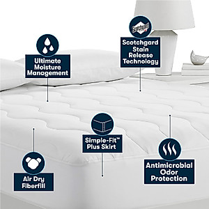 Serta Air Dry Extra Comfort Microfiber Fill Cooling Fitted Mattress Pad Cover, Queen, White