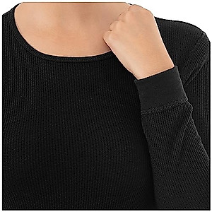 Fruit of the Loom Women's Micro Waffle Premium Thermal Underwear Tee Shirt, Black/Black, Medium