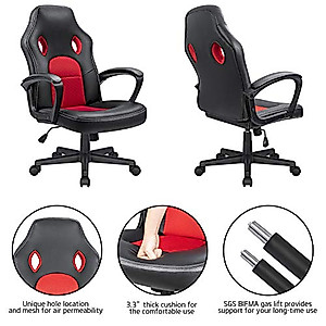 KaiMeng Office High Back Leather Computer Ergonomic Height Adjustable Racing Game Desk Executive Conference Task Chair, 19.5" x 20.1" x 44.2", Red