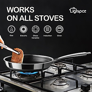 LIGTSPCE Non Stick Frying Pans,Hybrid 10 inch Frying Pans Nonstick,PFOA Free Cookware,non stick Stainless Steel Skillets,Dishwasher and Oven Safe, Works on Induction,Ceramic and Gas Cooktops