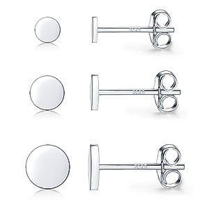 925 Sterling Silver Dot Stud Earrings | Small Simple Round Disc Stud Earrings | Tiny Flat Circle Hypoallergenic Cartilage Tragus Piercing Earrings Gifts for Women Men 2mm 3mm 4mm 5mm