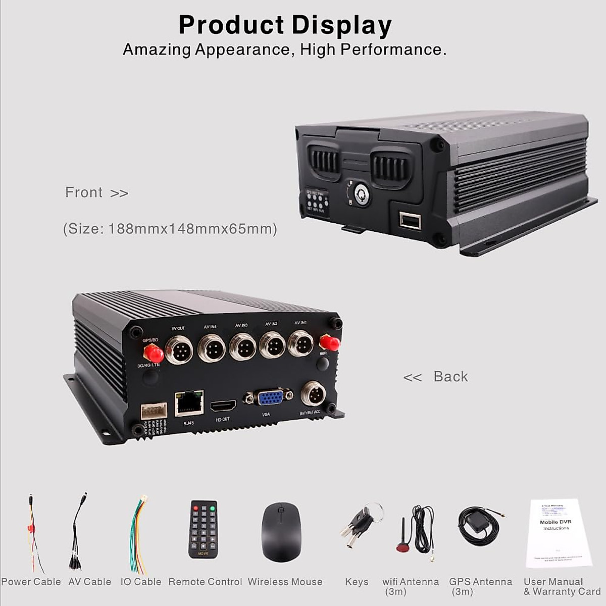 JOINLGO 4 Channel GPS WiFi 1080P AHD SSD/SD Drive Mobile Vehicle Car DVR mdvr Video Recorder Kit Real-time Remote View on PC Phone with 4 Side Rear View IR Car Cameras 7" Screen for Truck Bus