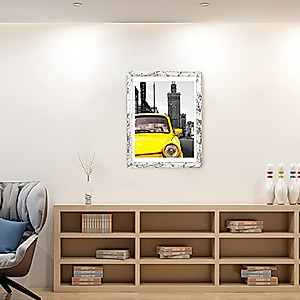 Emeyart 12x16 Rustic Picture Frames Solid Wood Display Pictures 11x14 Photos with Mat or 12x16 without Mat, Farmhouse Distressed White Wooden Picture Frame Wall Art for Wall Mounting