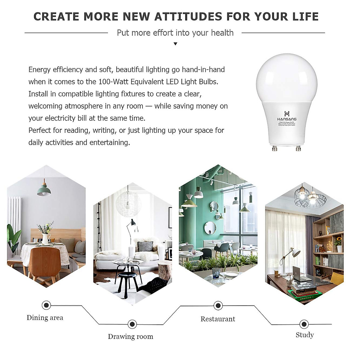 hansang GU24 LED Light Bulb,A19 Shape Bulb,9W (100W Equivalent),900 Lumens,2700K Warm White,Gu24 Twist Lock Base,Replacing CFL Ceiling Light for Home,Non-Dimmable 4 Pack