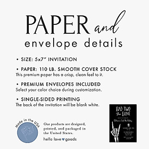 Hello Love Goods Bad Two The Bone Birthday Party Invitations for 2nd Birthday Party, 4.25x5.5 or 5x7 Personalized Invites with Envelopes