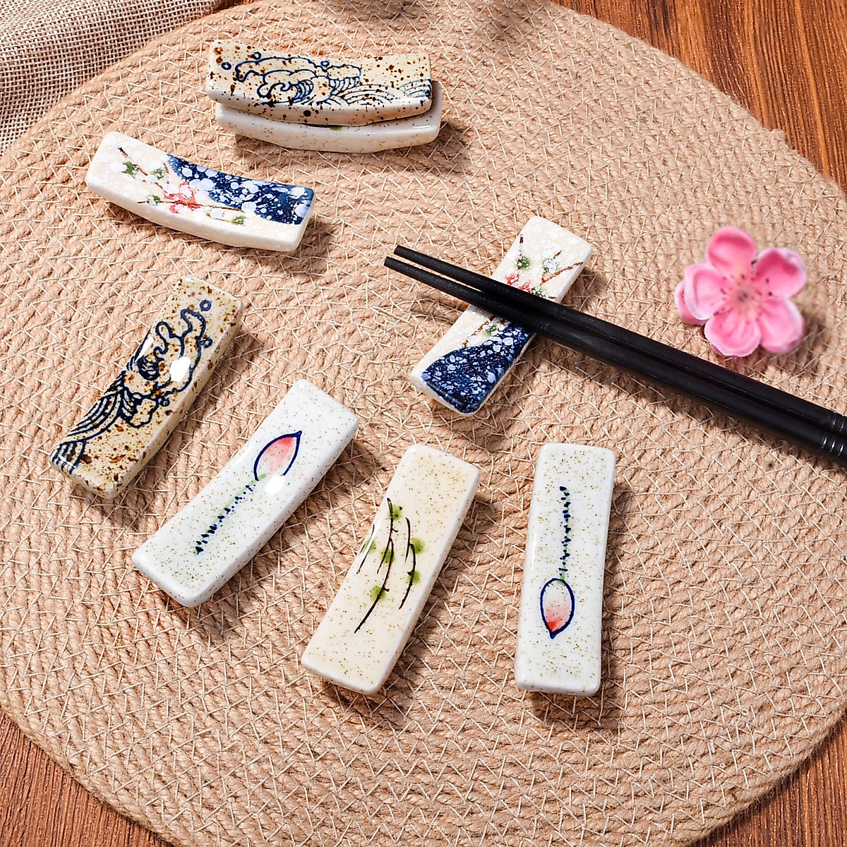 Ceramic Chopsticks Holder,Japanese Chopstick Rest,Spoon,Knife & Fork Stand,Set of 8