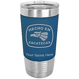 LaserGram 20oz Vacuum Insulated Tumbler Mug, Hecho en Zacatecas, Personalized Engraving Included (Faux Leather, Blue)