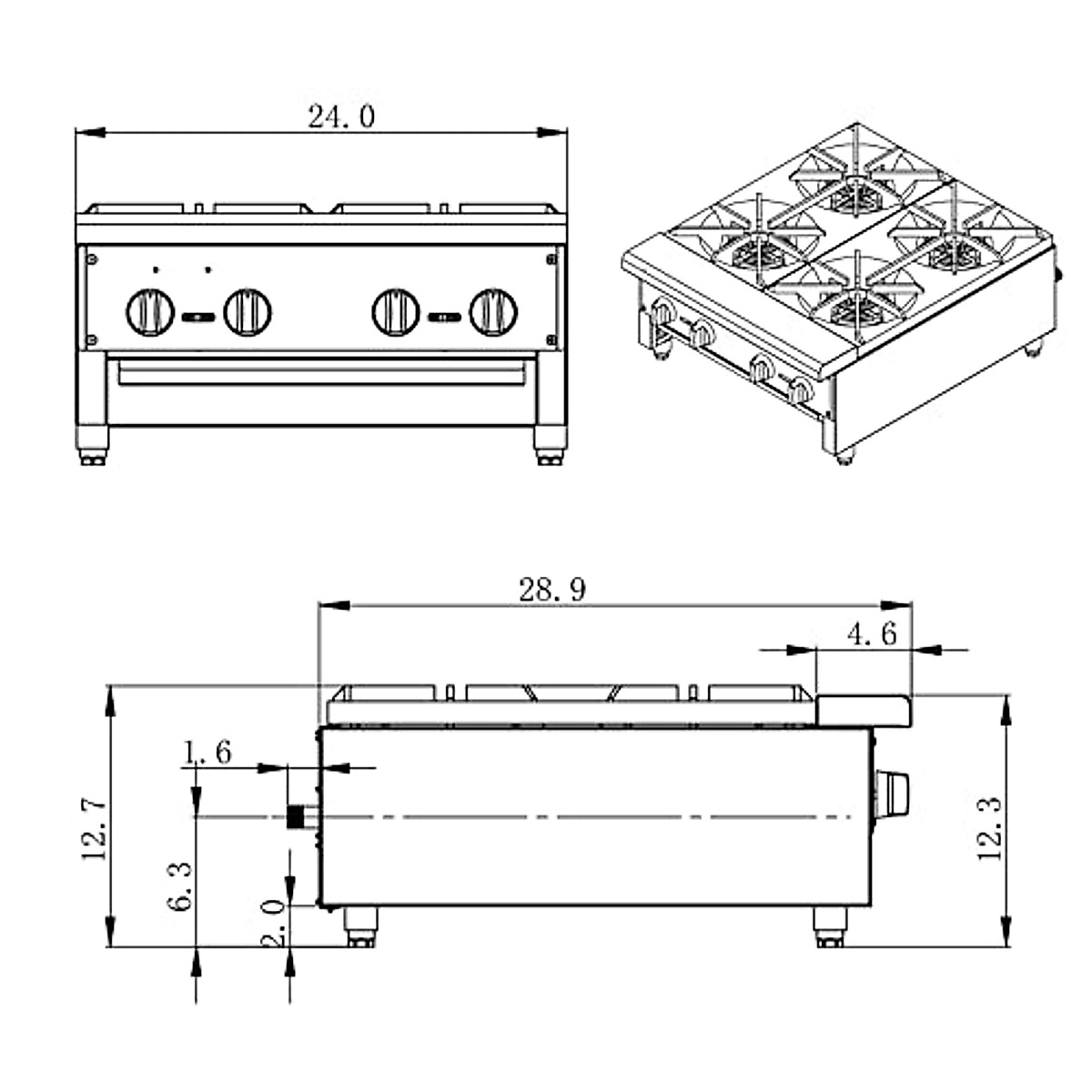 ERUPTA 24'' Commercial Hot Plate Natural/Propane Gas Cook Stove Range with 4 Burners BTU 112,000 Restaurant Equipment¡­