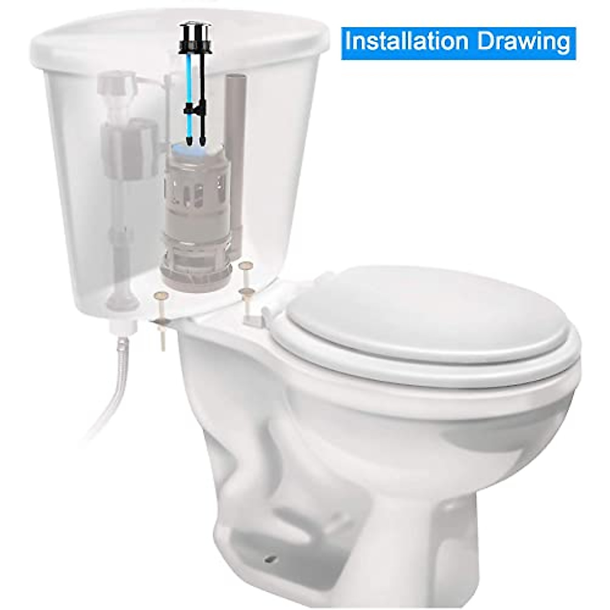 Teaayako Toilet Push Button 38mm Thread Diameter Dual Push Flushing Button Adjustable Toilet Water Tank Button,Black