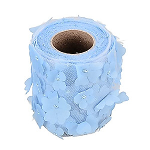 Flowers Tulle Rolls Printed Mesh Fabric Supplies Tulle Daisy Flower Sewing Crafting Fabric Gift Ribbon Mesh Lace Rolls(Light Blue)
