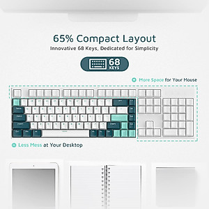 FL ESPORTS F12 65% Three-Mode Wireless Mechanical Keyboard, 68 Keys RGB BT 5.0/2.4Ghz Gaming Keyboard w/Light Tactile Kailh Box White Switch, PBT Keycaps, Durable Durable Battery