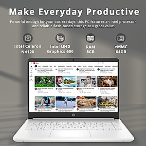 HP Stream 14'' HD Laptop, Intel Celeron N4020 Dual-core Processor, 8GB DDR4 RAM, 64GB eMMC, 1 Year Office 365, Webcam, HDMI, Windows 10S, White, 32GB Hotface USB Card