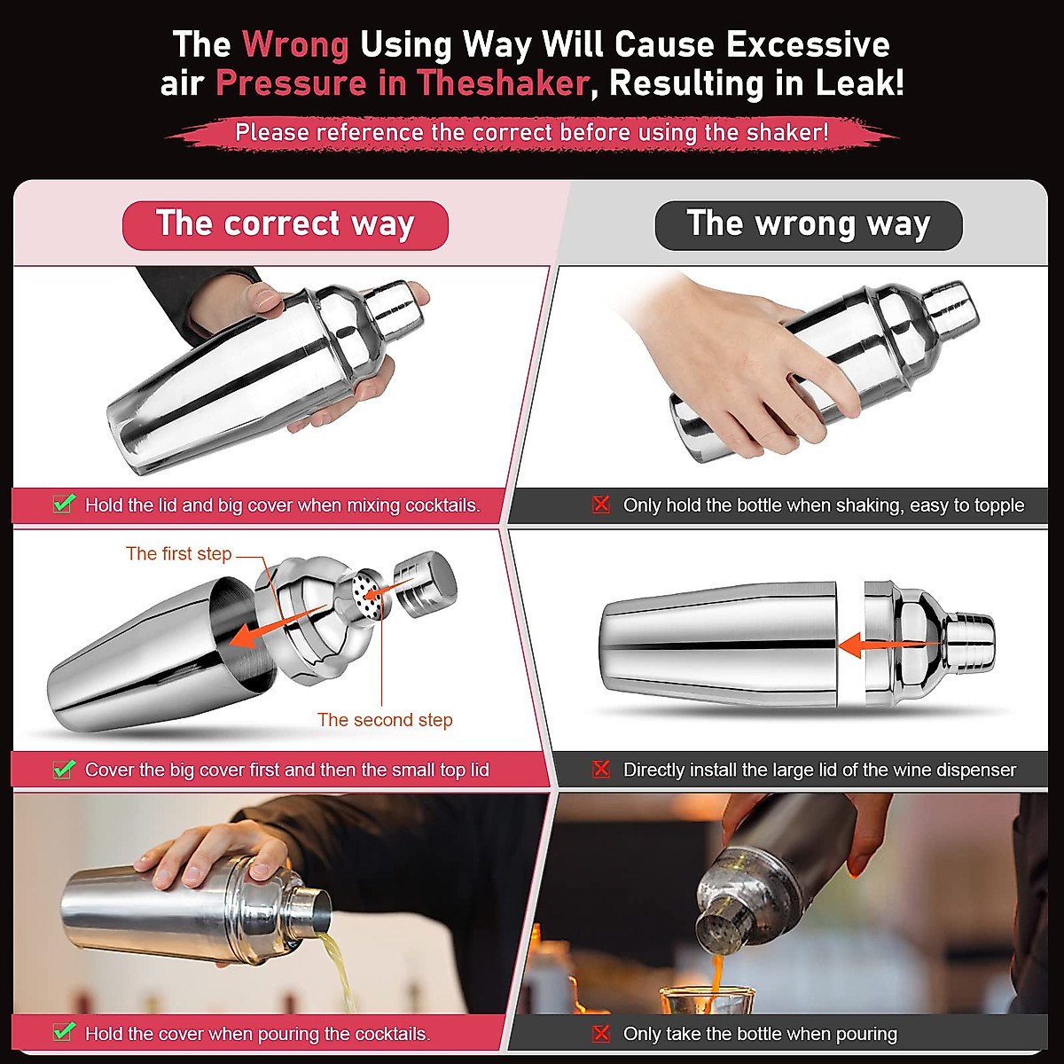 Cocktail Shaker 25oz Martini Shaker Bar Shaker Drink Shaker Bar tools with Built-In Strainer for Bartender, Professional 18/8 Stainless Steel Margarita Mixer for Mixed Drinks