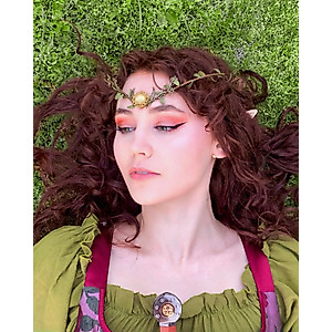 MOSTORY Handmade Elf Moon Crown - Fairy Flower Headpiece Woodland Circlet Elven Floral Headband for Women Girls Renaissance Forest Princess Wedding Bridal Cosplay Bronze Green