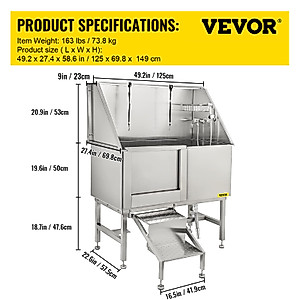 VEVOR 50 Inch Dog Grooming Tub, Professional Stainless Steel Pet Dog Bath Tub, with Steps Faucet & Accessories Dog Washing Station Left Door