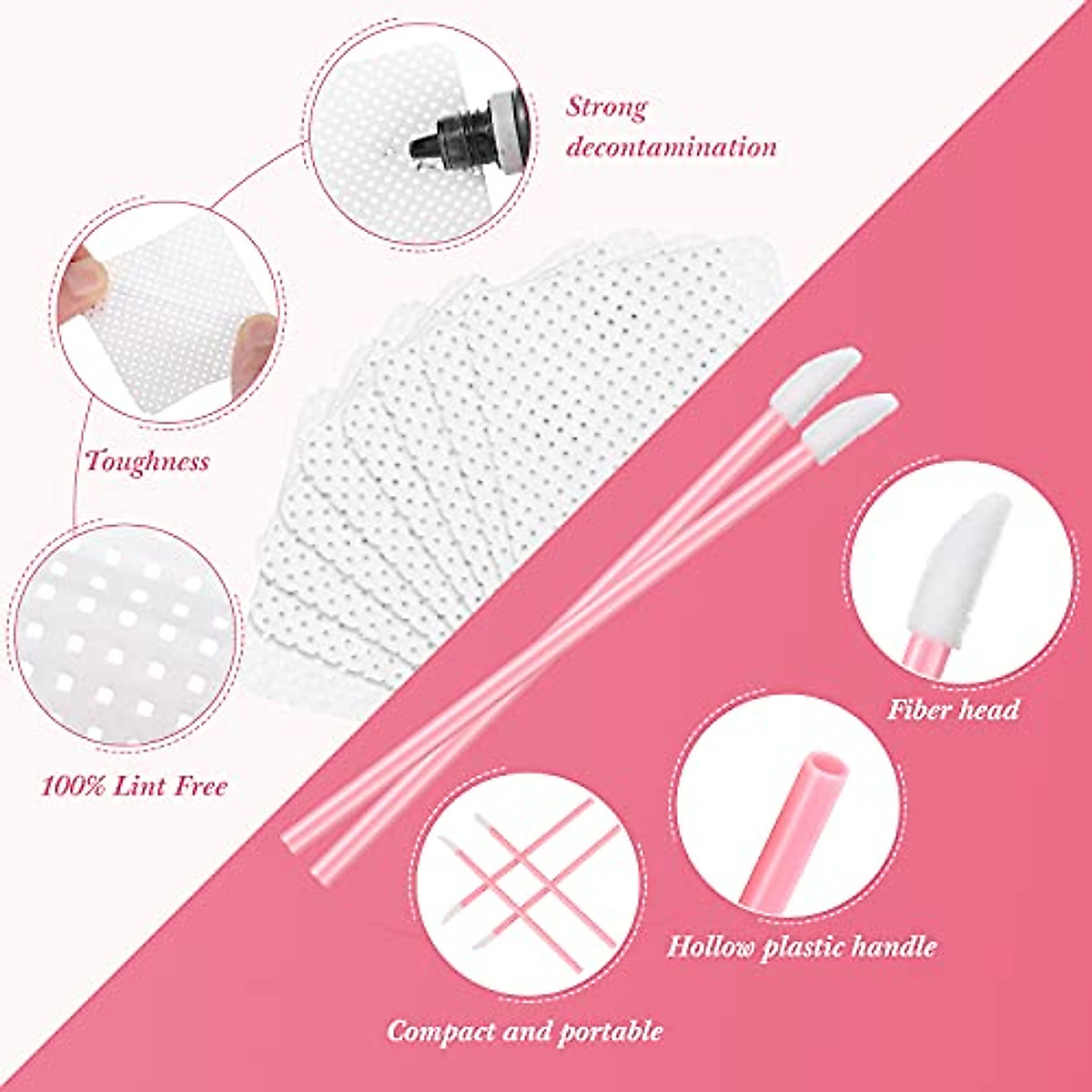 301 Pieces Lash Extension Supplies Set, Includes Eyelash Glue Storage Container, 200 Pieces Glue Wiping Cloth and 100 Pieces Disposable Lip Brushes for Lash Extension Grafting Eyelash (Pink)