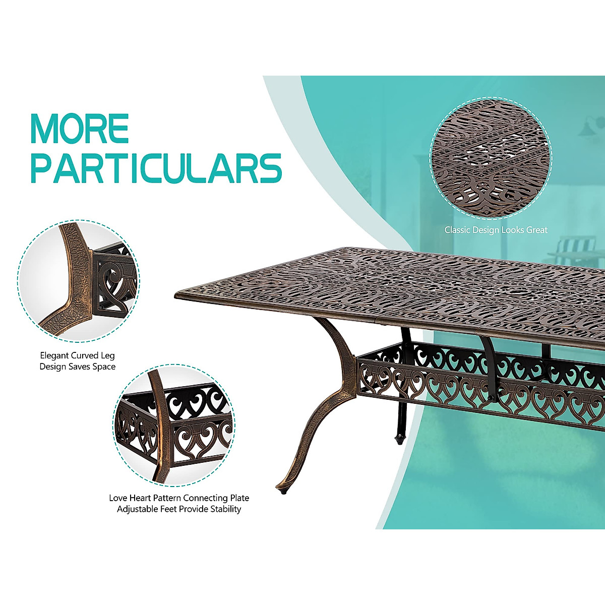 TITIMO 87'' Patio Dining Table, Cast Aluminum Outdoor Rectangle Dining Table, Weather-Resistant Table with 2" Umbrella Hole, Lawn Backyard Garden