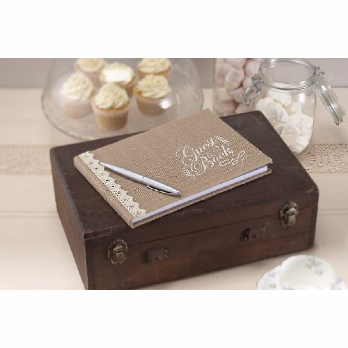 Ginger Ray Hessian and Lace Trimmed Burlap Wedding Guest Book, Vintage Affair