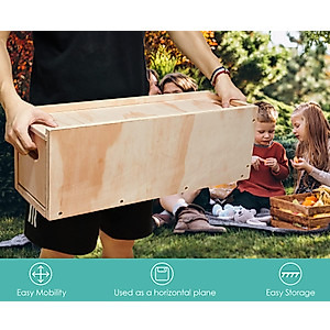 CELETOY Giant Tower Game with 3-in-1 Straightener, Quick Set-up Block Wooden Tower Game Set with Carrying Bag, Table & Storage Box - Starts at 2-4ft - Grows to Over 6ft, Lawn Games Backyard Outdoor