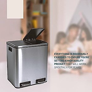 AWENN - Dual Kitchen Garbage Trash Can with Lid and Pedal - Touchless Round Shape Waste Bin - Stainless Steel Dustbin for Kitchen, Bathroom, Office and Outdoors – Black (7.9 Gallon – 30 Liters)