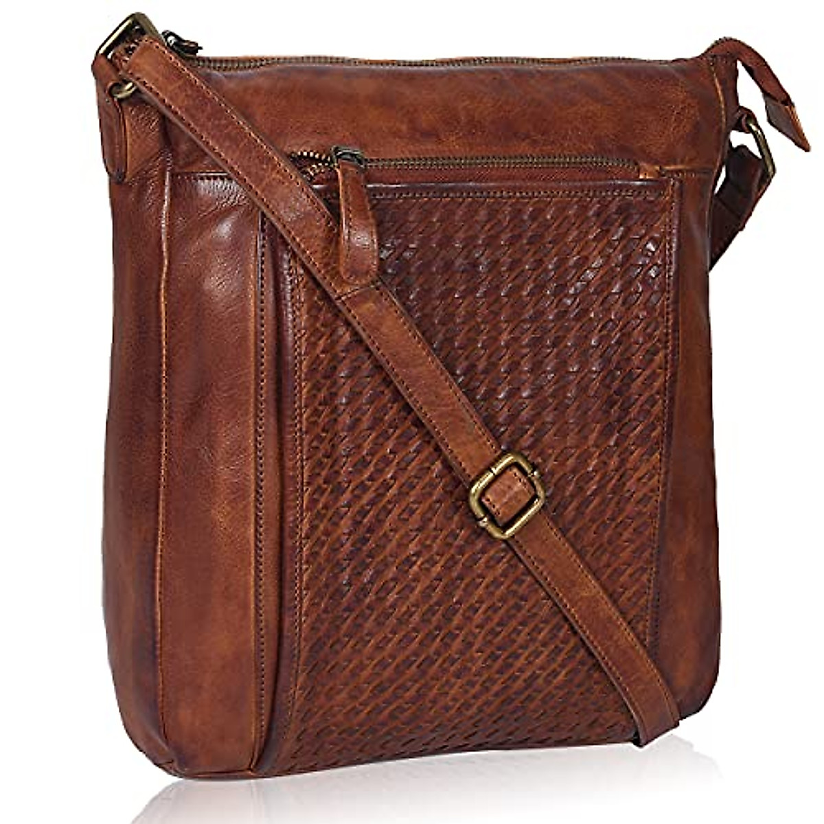 Crossbody Bags For Women-Real Handmade Leather Vintage Adjustable Shoulder Sling Bags Cognac Medium
