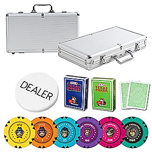 Casinokart NFT Monkey Series 300/500 Pieces 14 GMS Clay Material Casino Quality Poker Chips Set with Denomination, Durable Carry Case, 2 Decks of Branded Playing Cards and Dealer Button (300 Pieces)
