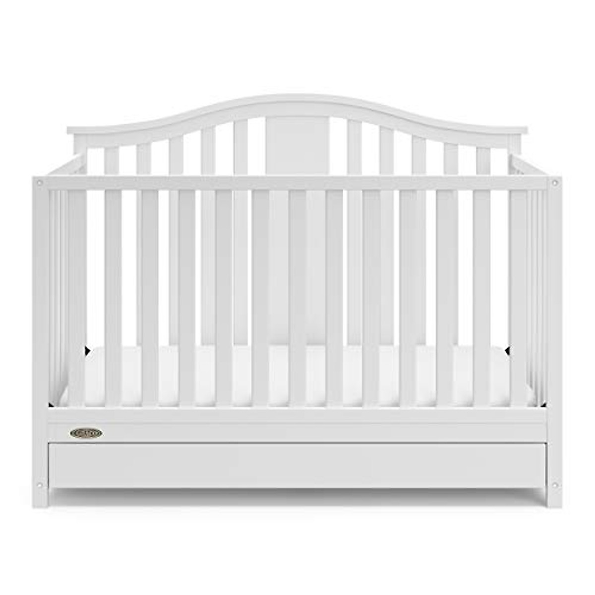 Graco Solano 4-in-1 Convertible Crib with Drawer (White) – GREENGUARD Gold Certified, Crib with Drawer Combo, Includes Full-Size Nursery Storage Drawer, Converts to Toddler Bed and Full-Size Bed