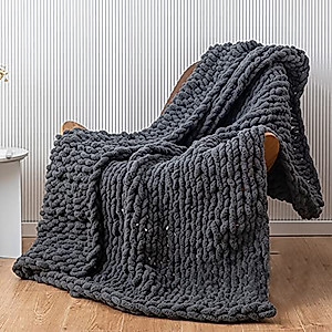 Chunky Knit Throw Blanket Soft Cozy Chenille Casual Handwoven Blanket for Bed Sofa Chair Home Decor (Dark Gray, 60" × 80")