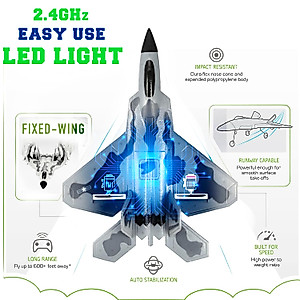 F222 CH RC Airplane, F-22 Plane Ready to Fly, 2.4GHz Remote Control, Easy to Fly RC Glider for Kids & Beginners Fighter Jet,2.4GHz 6-axis Gyro Stabilizer RTF Hobby Glider Aircraft Plane Easy to Fly